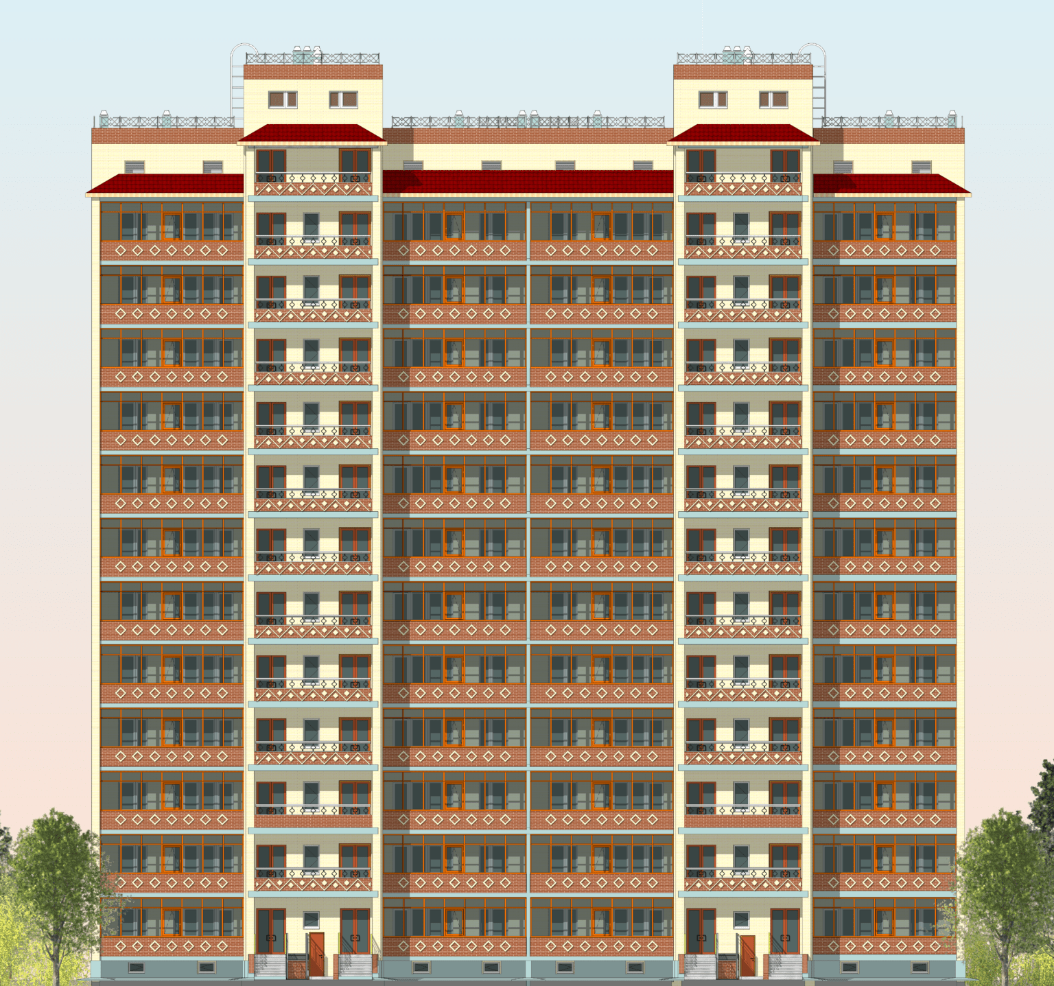 Multi-storey building. 12 floors. Revit model.