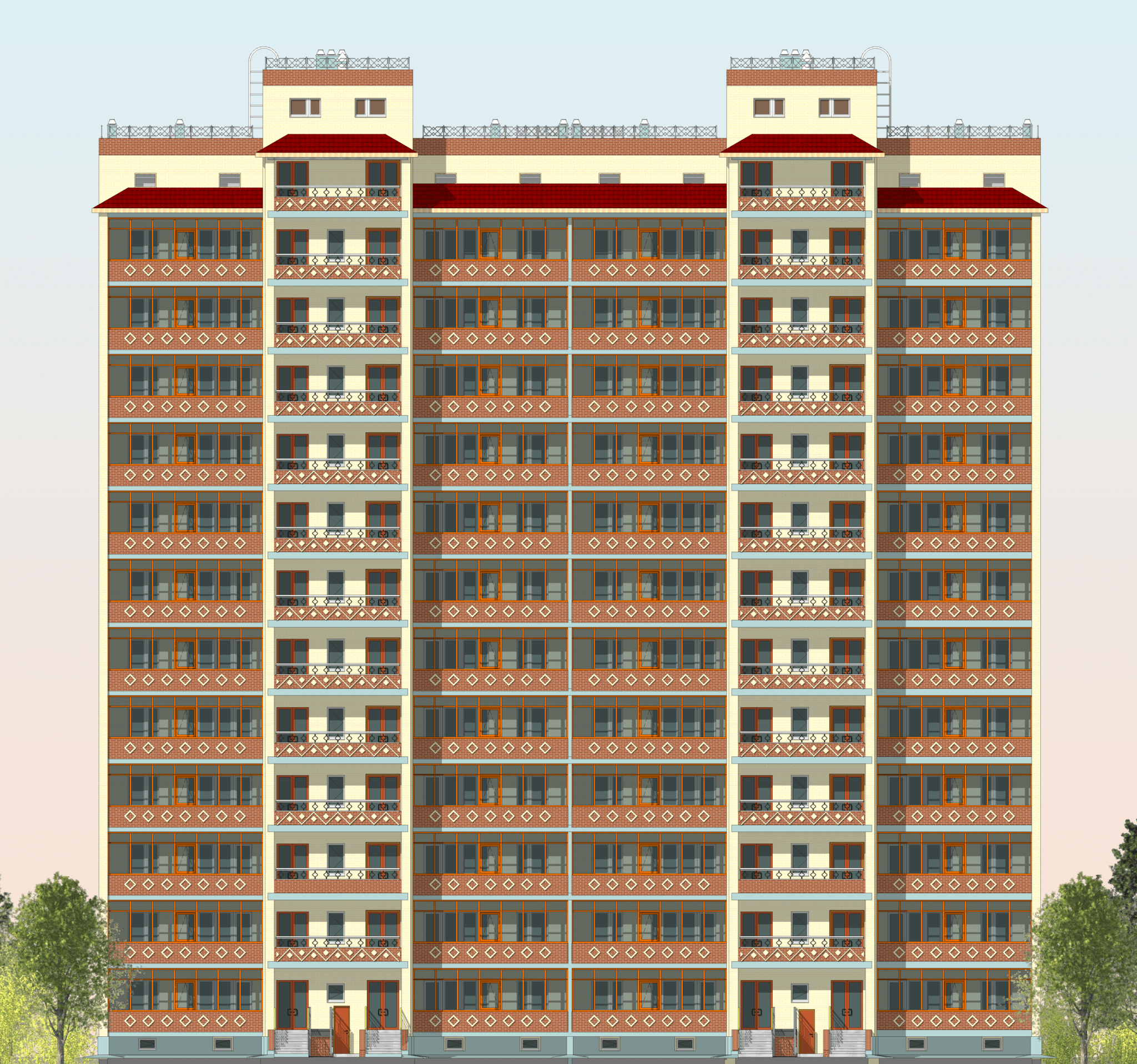 Multi-storey building. 12 floors. Revit model.